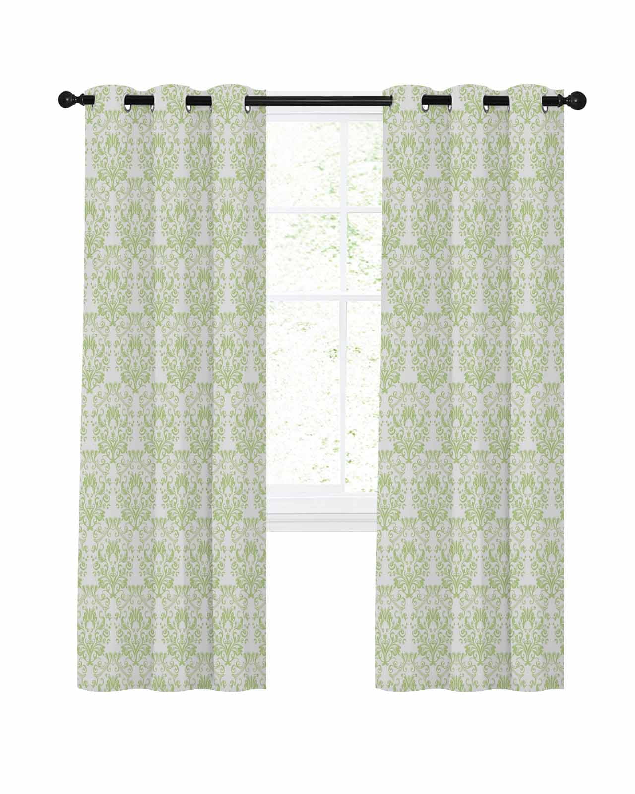 Baroque Pattern Blackout Curtains 84 Inch Length Green Vintage Abstract ...