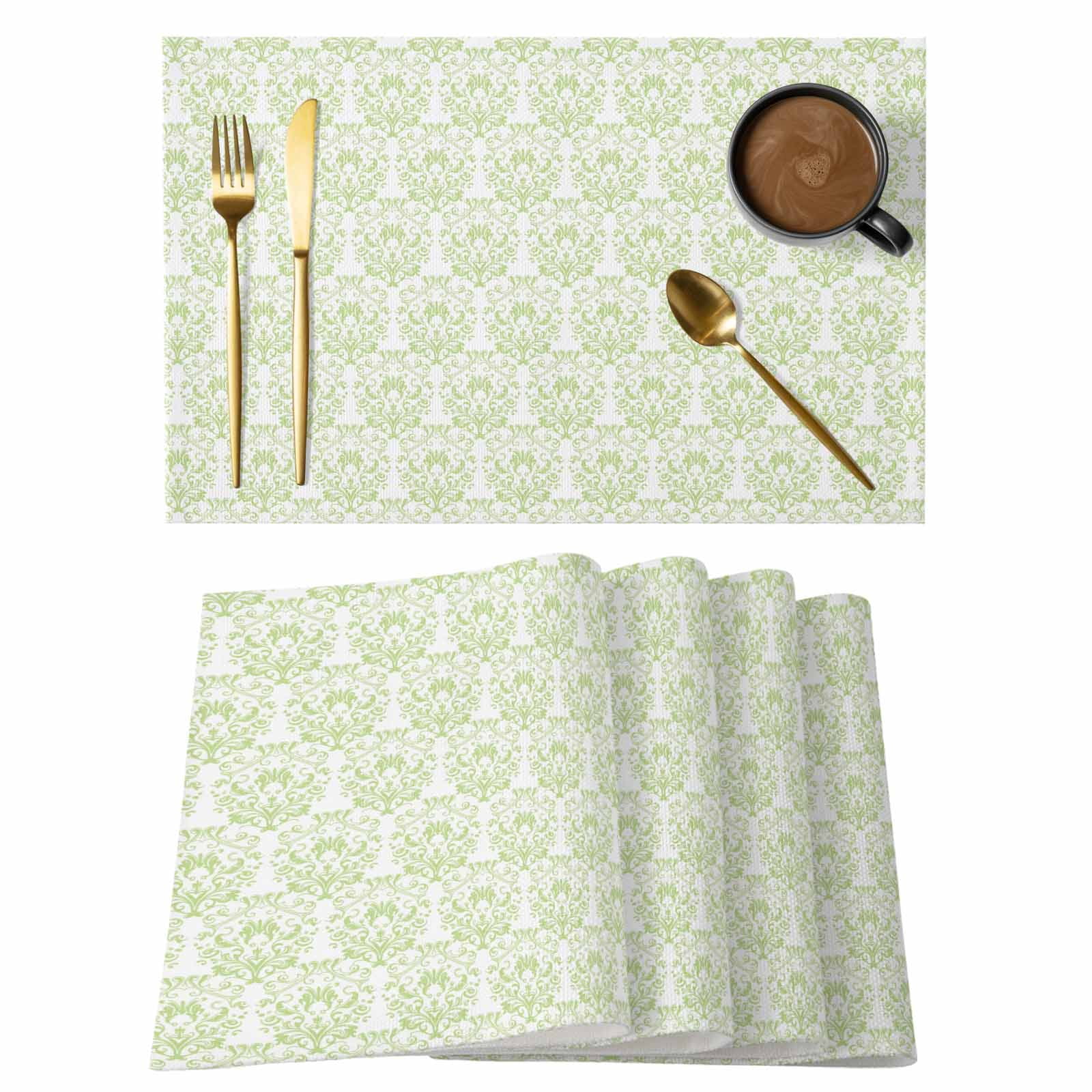 Baroque Pattern Cotton Linen Placemats Set of 1, Green Vintage Abstract ...