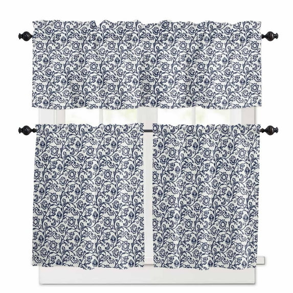 Baroque Pattern Kitchen Curtains Valances and Tiers Set of 3, 36 Inch ...