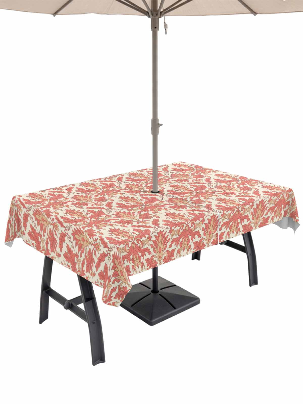 Baroque Pattern Rectangle Outdoor Tablecloth with Umbrella Hole Red ...