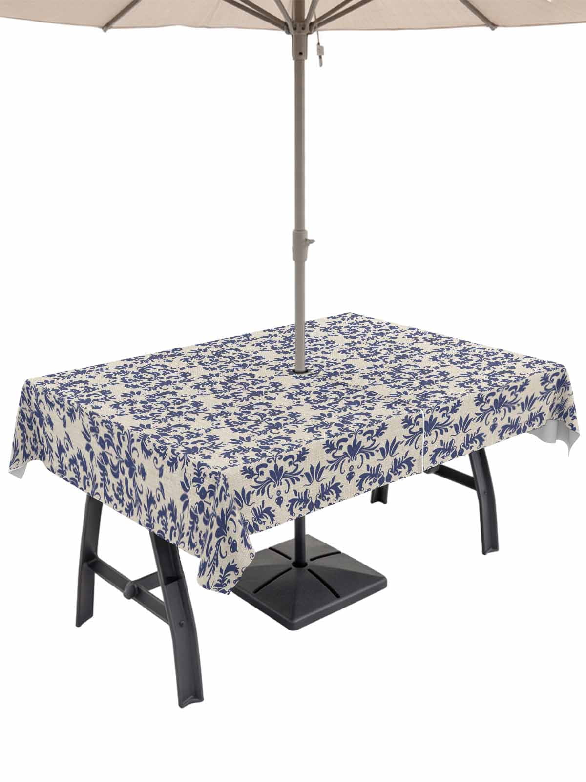 Baroque Pattern Rectangle Outdoor Tablecloth with Umbrella Hole Vintage ...