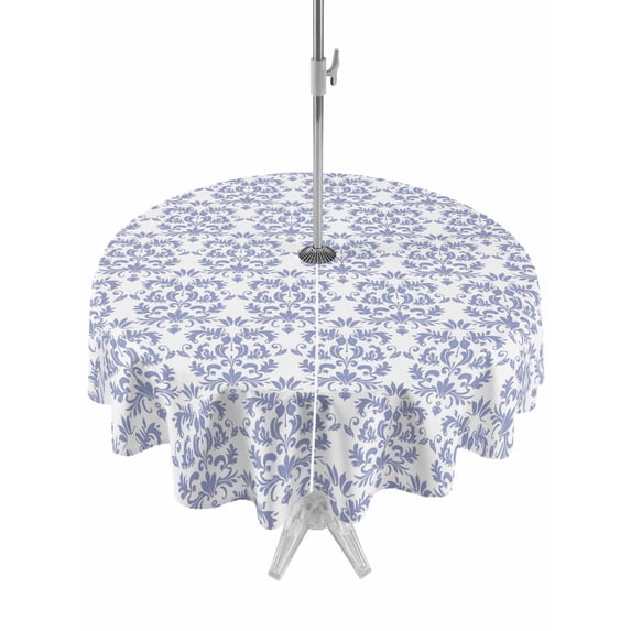 Baroque Pattern Round Outdoor Tablecloth with Umbrella Hole Light Blue ...