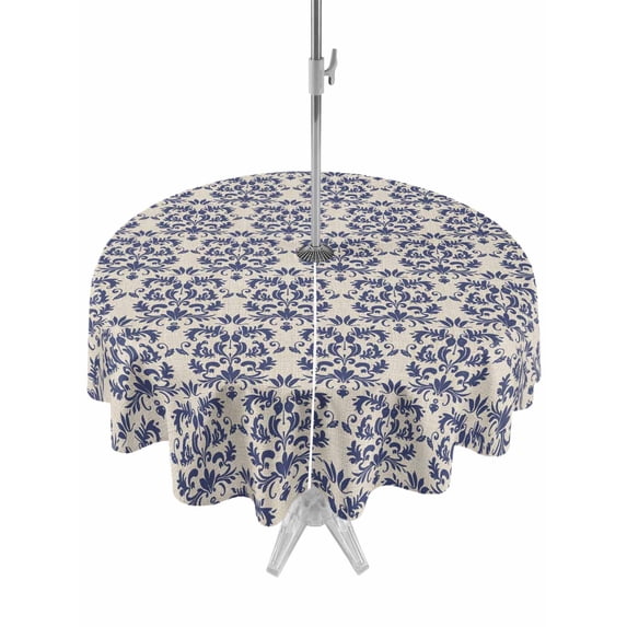 Baroque Pattern Round Outdoor Tablecloth with Umbrella Hole Vintage ...