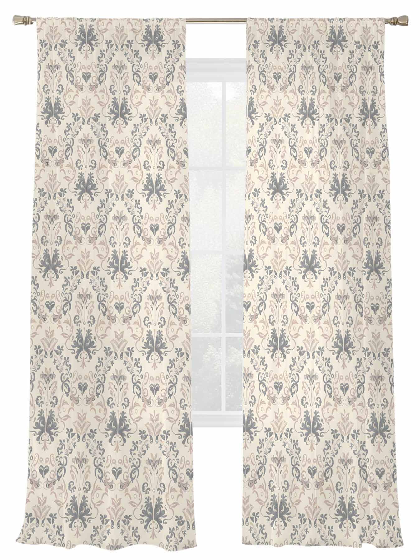 Baroque Pattern Sheer Curtains 2 Panels Set European Vintage Abstract ...
