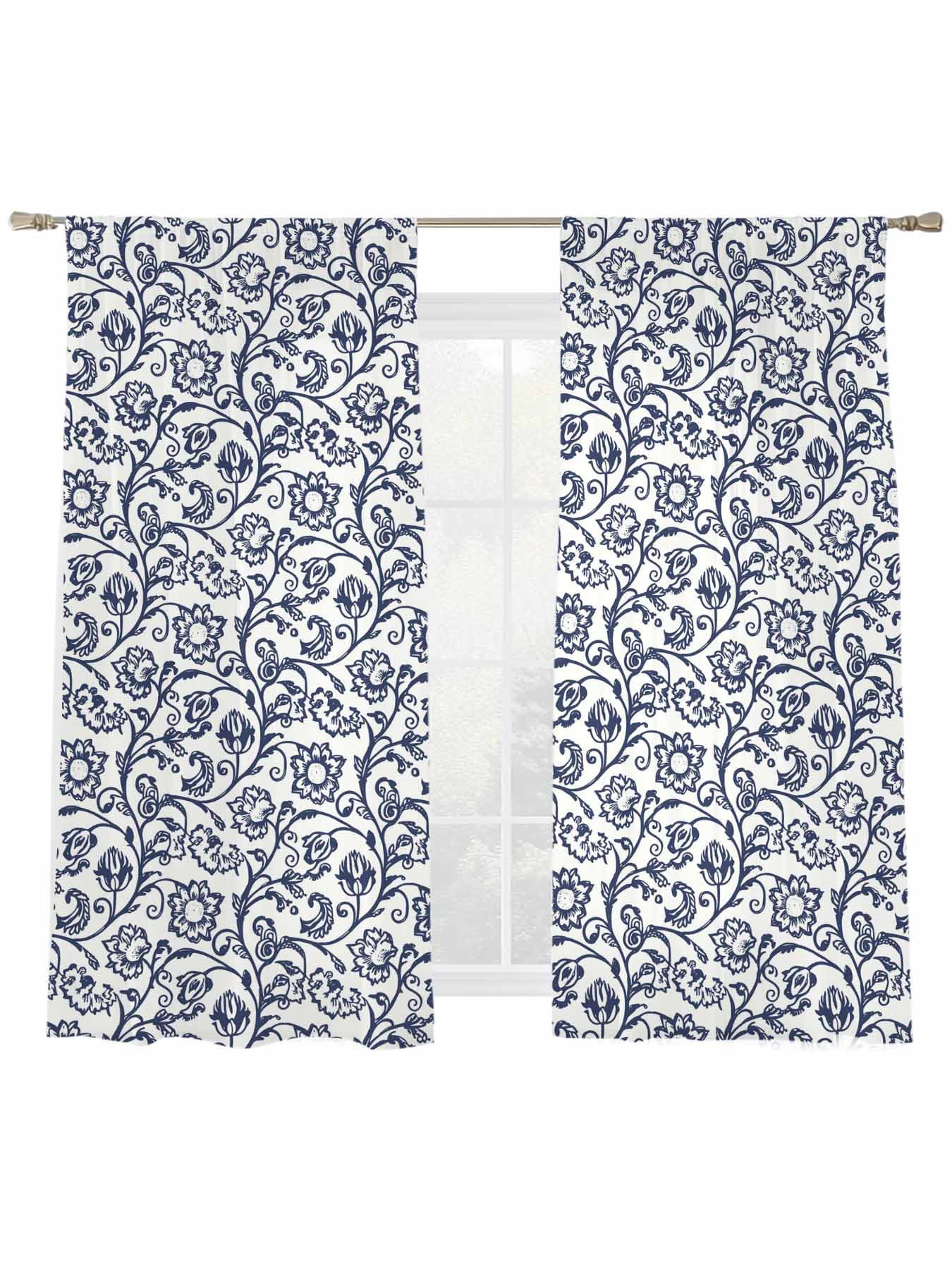 Baroque Pattern Sheer Curtains 63 Inch Long 2 Panels, Blue Vintage ...