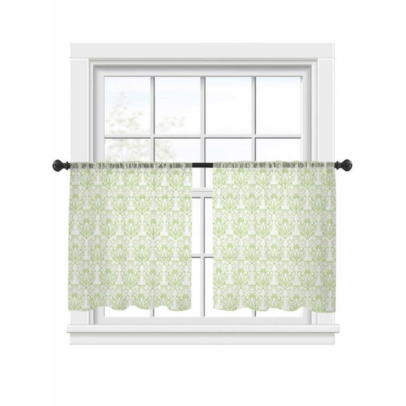 Baroque Pattern Sheer Curtains for Living Room Bedroom, Green Vintage ...