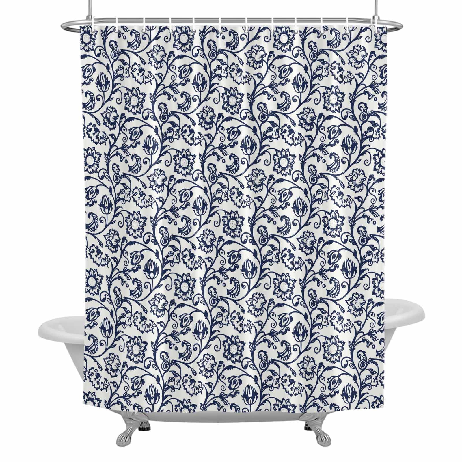 Baroque Pattern Shower Curtain for Bathroom, Blue Vintage Abstract ...