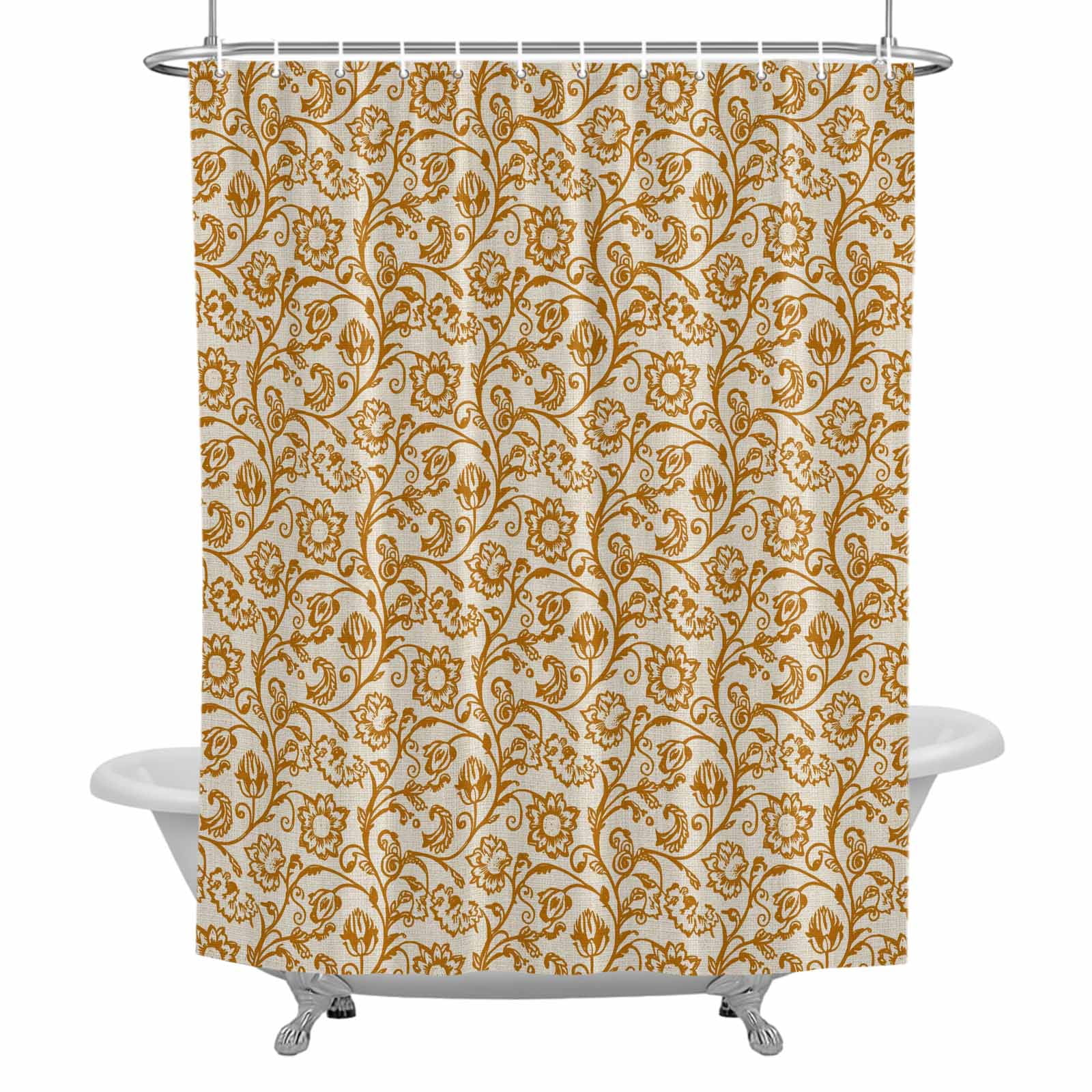 Baroque Pattern Shower Curtain for Bathroom, Vintage Abstract Flowers ...
