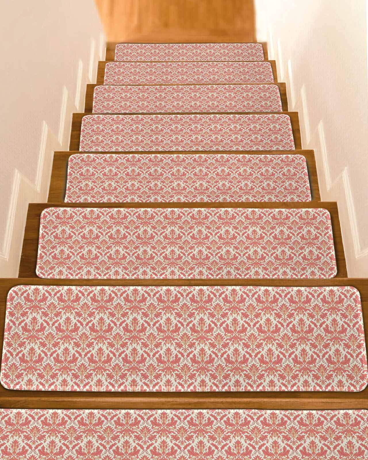 Baroque Pattern Stair Treads Non Slip for Steps Red Vintage Abstract ...