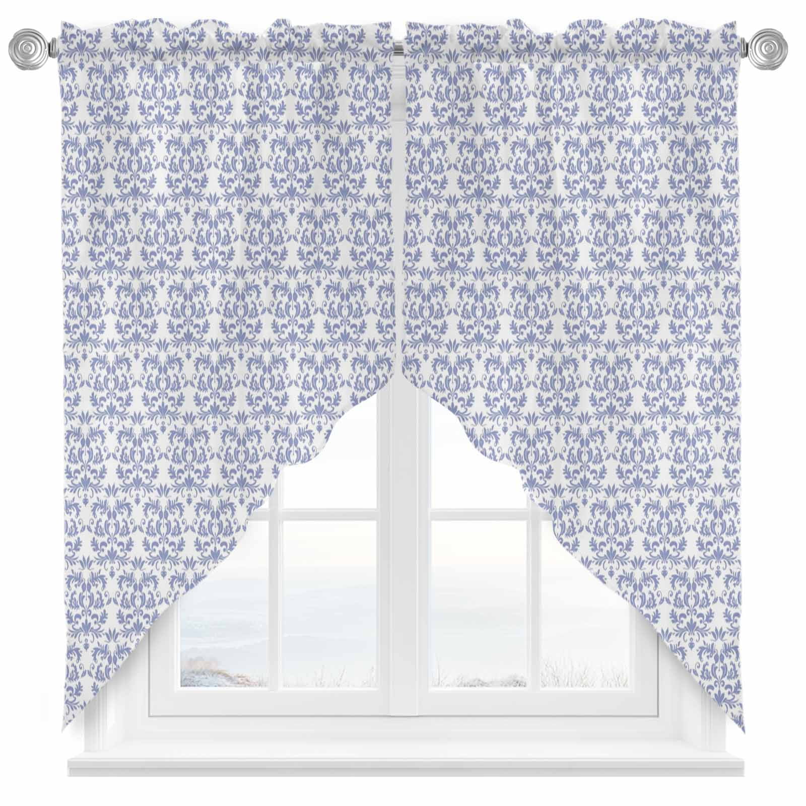 Baroque Pattern Swag Kitchen Curtain Valances, Light Blue Vintage ...