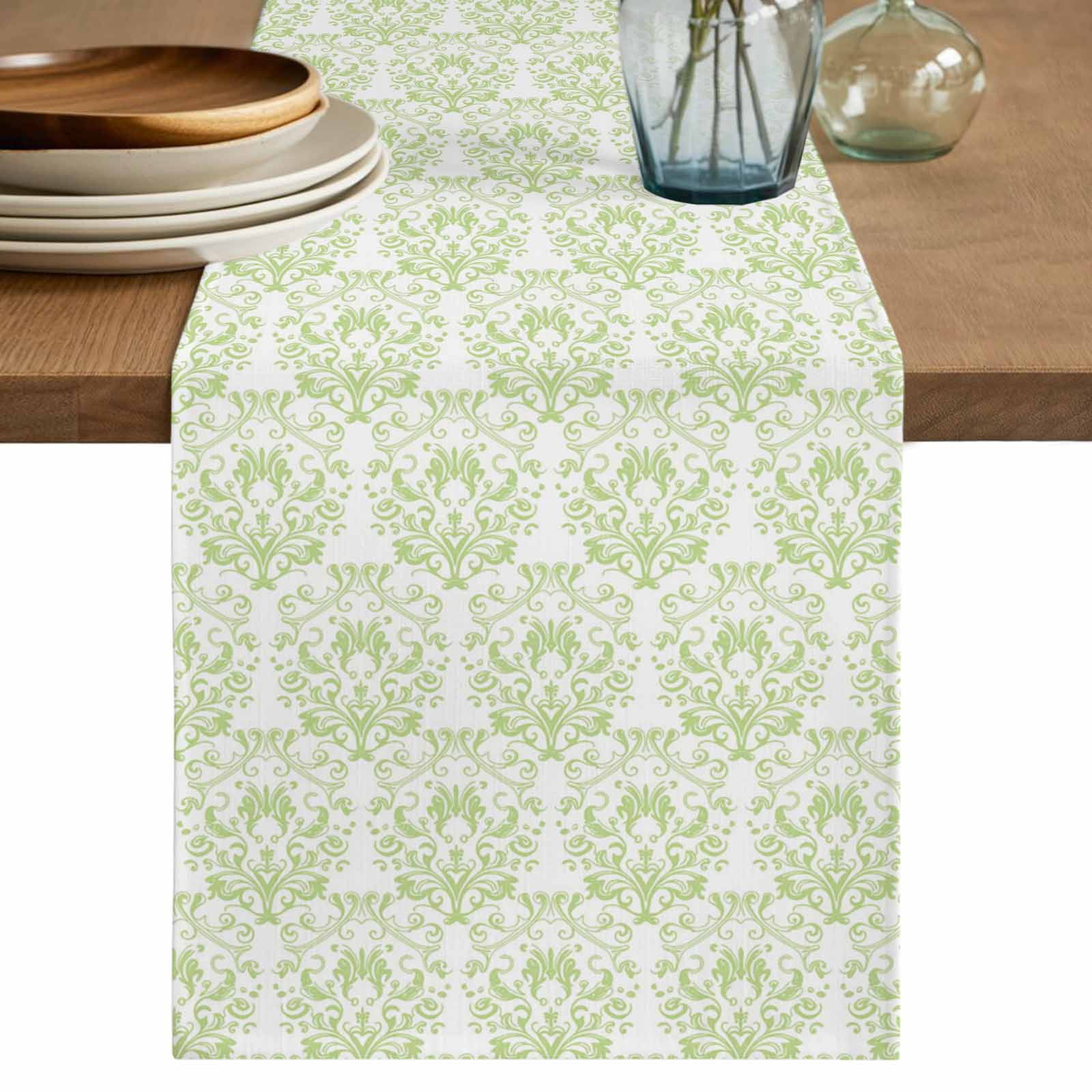 Baroque Pattern Table Runner, Green Vintage Abstract Flowers Texture ...