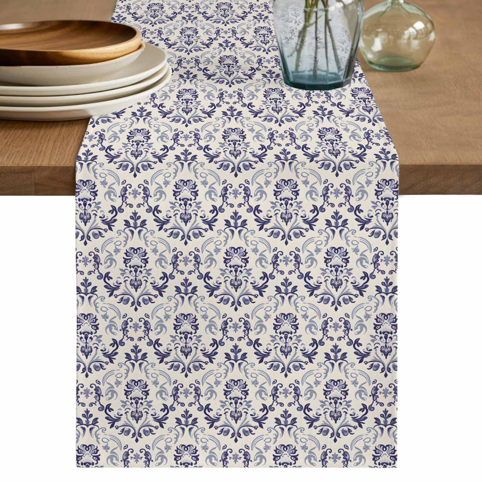 Baroque Pattern Table Runner, Purple Vintage Abstract Flowers Texture ...