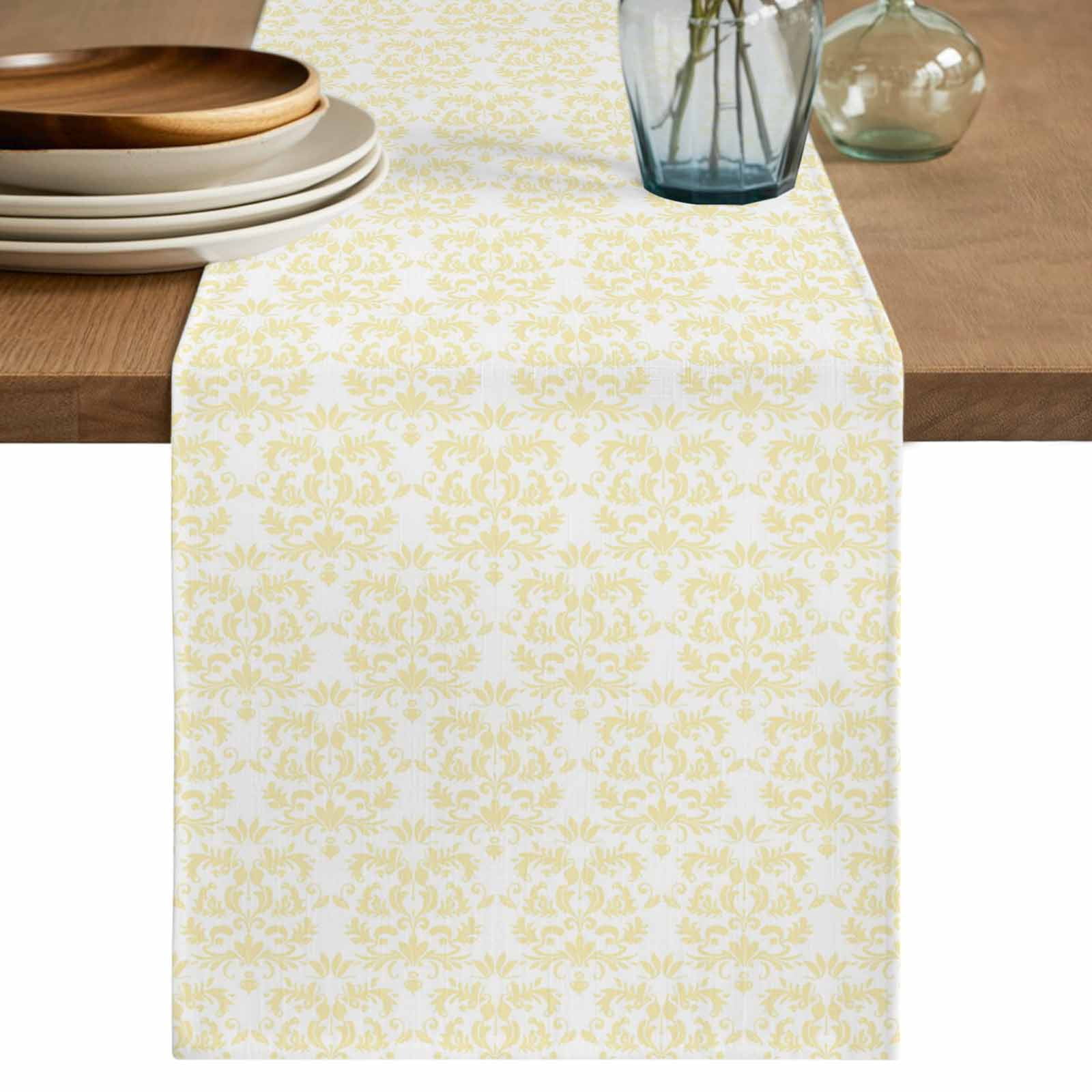 Baroque Pattern Table Runner, Yellow Vintage Abstract Flowers Texture ...