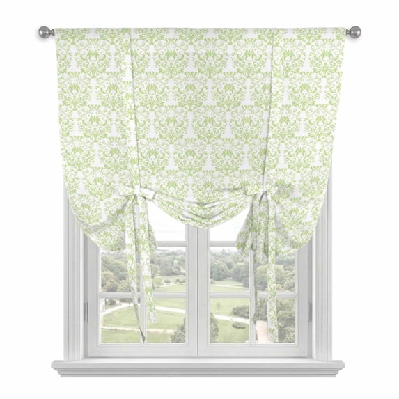 Baroque Pattern Tie Up Curtains, Green Vintage Abstract Flowers Texture ...