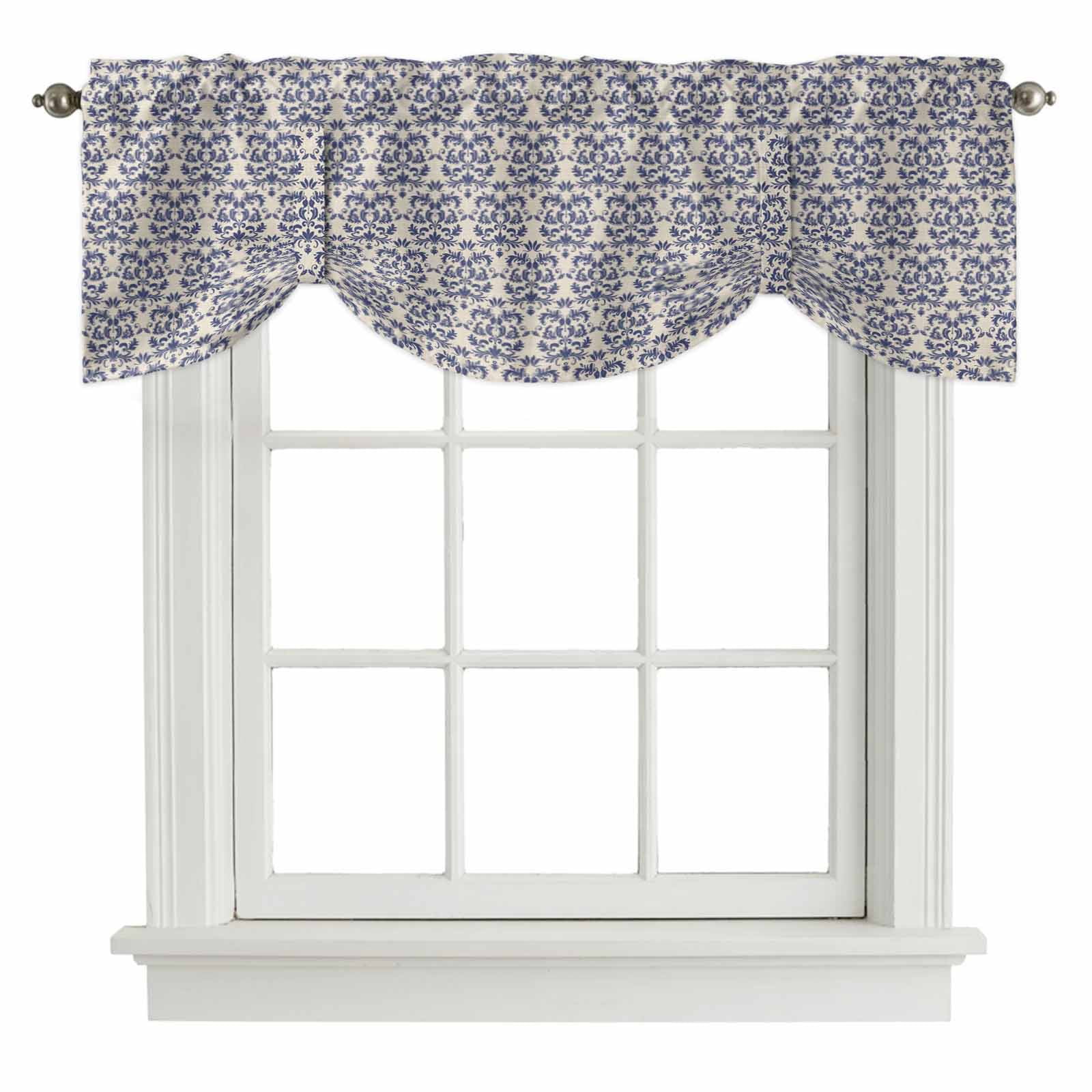 Baroque Pattern Tie Up Valances Curtain, Vintage Abstract Flowers Beige ...