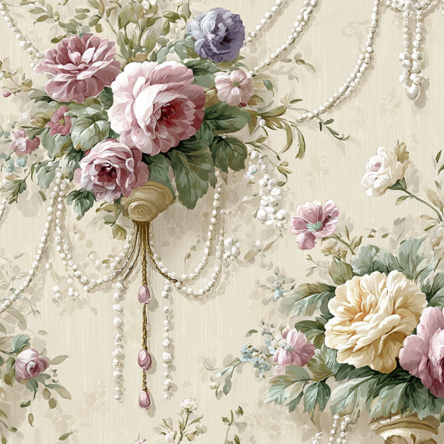 Baroque Peel and Stick Wallpaper Intricate Baroque Floral Bouquet Soft ...