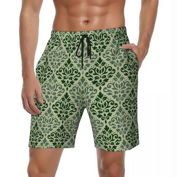 Baroque Print Board Shorts Summer Blue and Gold Board Short Pants Man ...