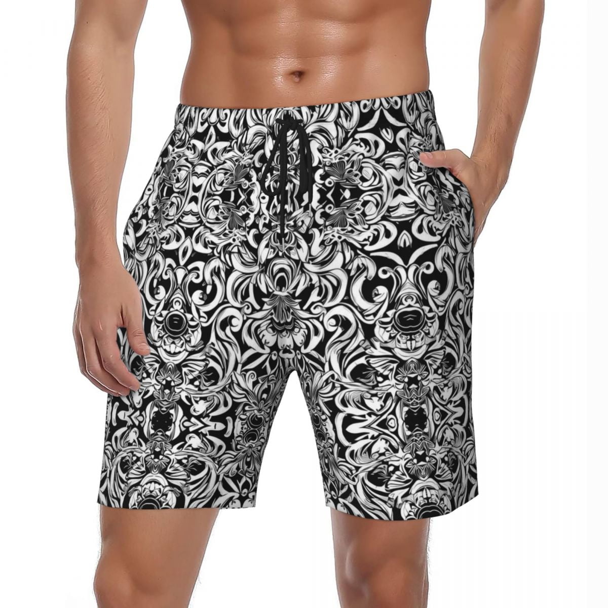 Baroque Print Board Shorts Summer Blue and Gold Board Short Pants Man ...