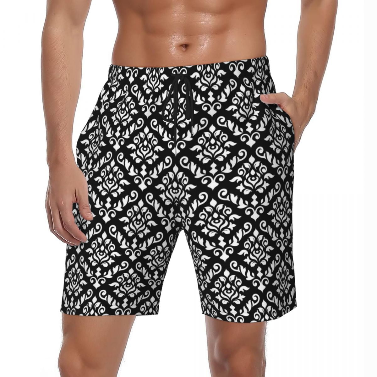Baroque Print Board Shorts Summer Blue and Gold Board Short Pants Man ...