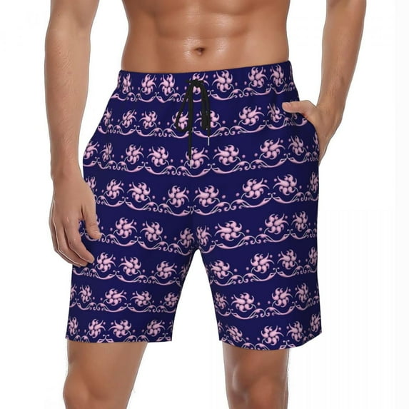 Baroque Print Board Shorts Summer Blue and Gold Board Short Pants Man ...