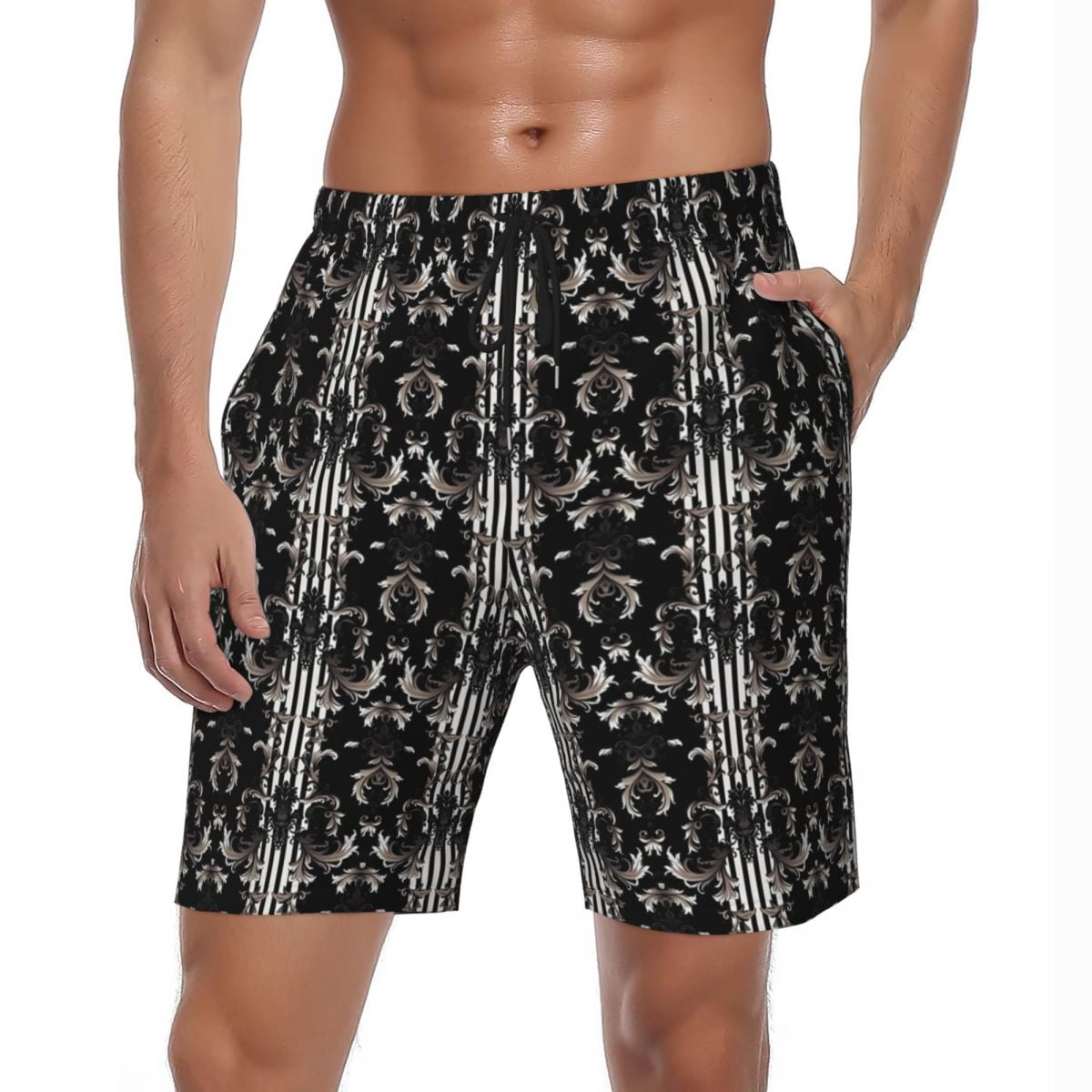 Baroque Print Board Shorts Summer Blue and Gold Board Short Pants Man ...