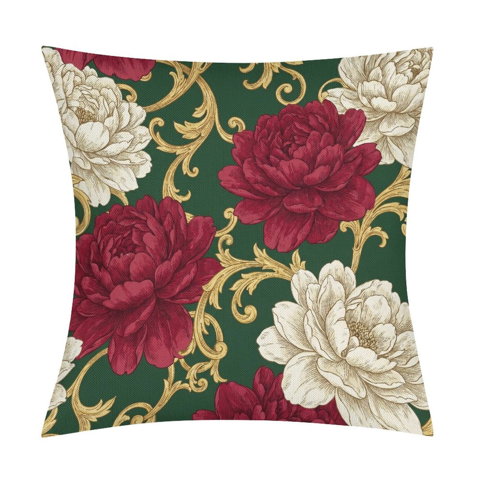 Baroque Red And White Peonies with Ornate Gilt ScrollsFaux Linen Style ...