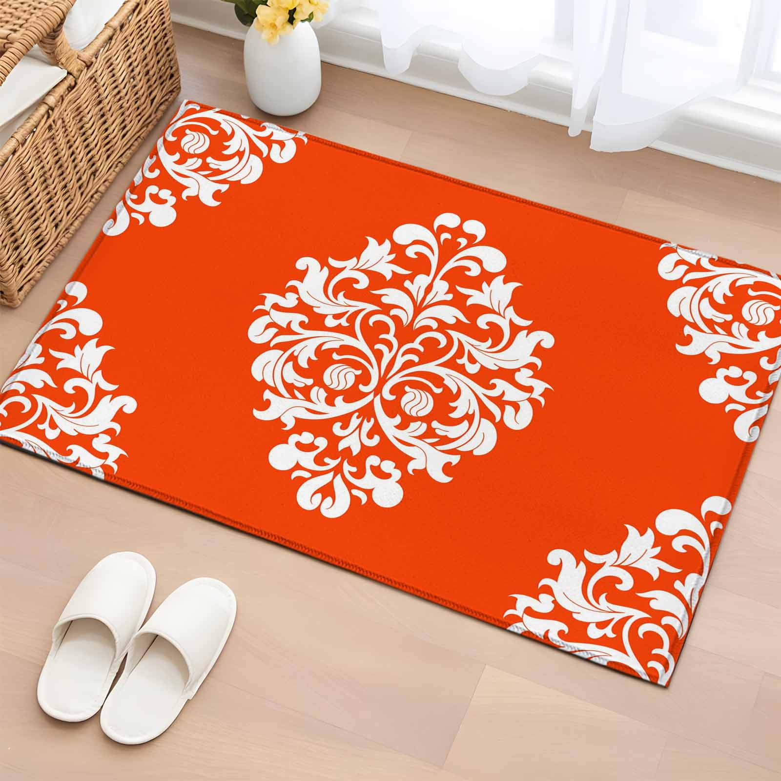 Baroque Red Bathroom Rug Washable 2x3 Entryway Rug Non Slip Vintage ...