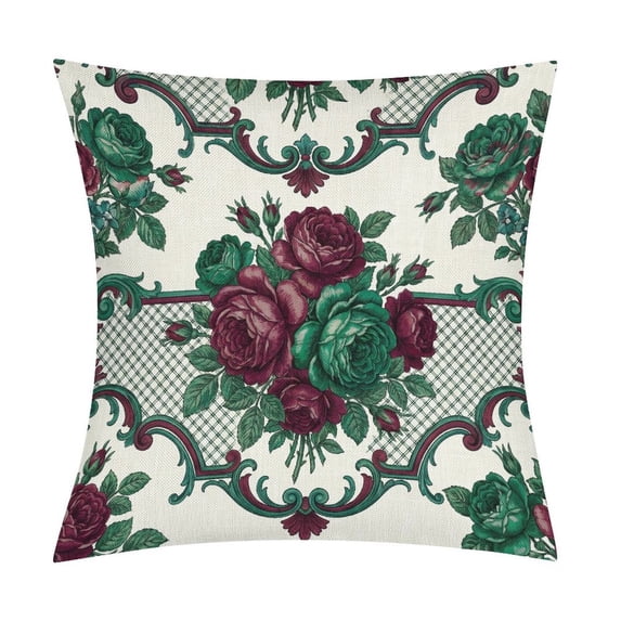 Baroque Rose Garden with Ornate Floral LatticeFaux Linen Style 2-Piece ...