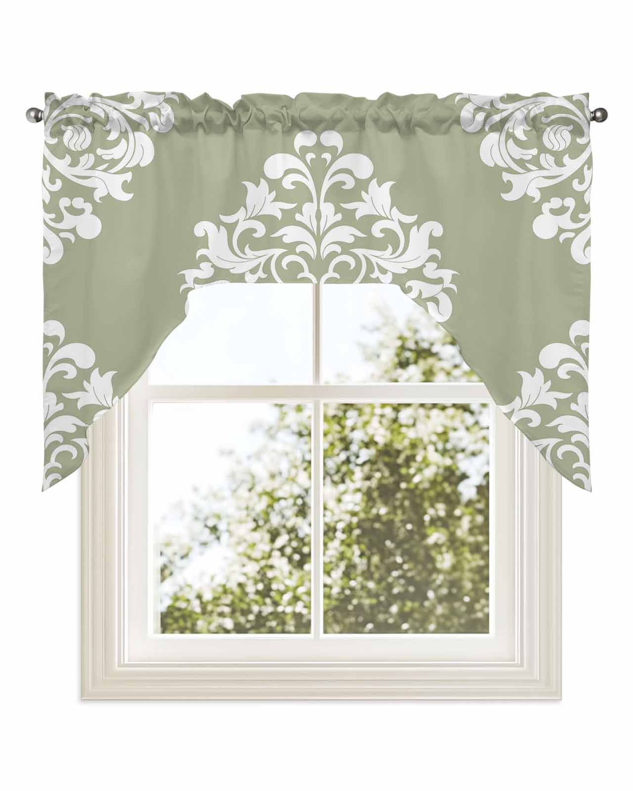 Baroque Sage Green Kitchen Curtains Swag Valance for Windows/Bathroom ...