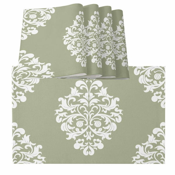 Baroque Sage Green Placemats for Dinning Table Set of 6, Vintage Damask ...