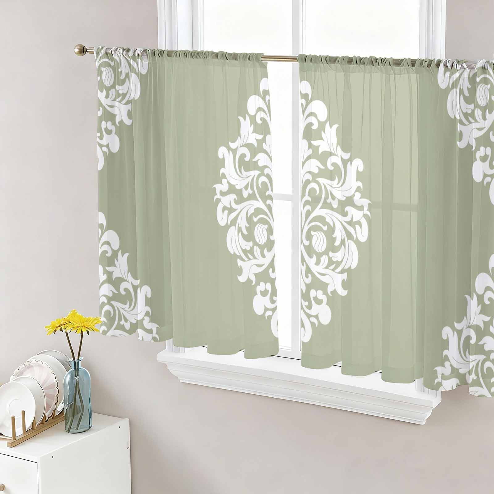 Baroque Sage Green Semi Sheer Curtains 54 Inch Length 2 Panels Set ...