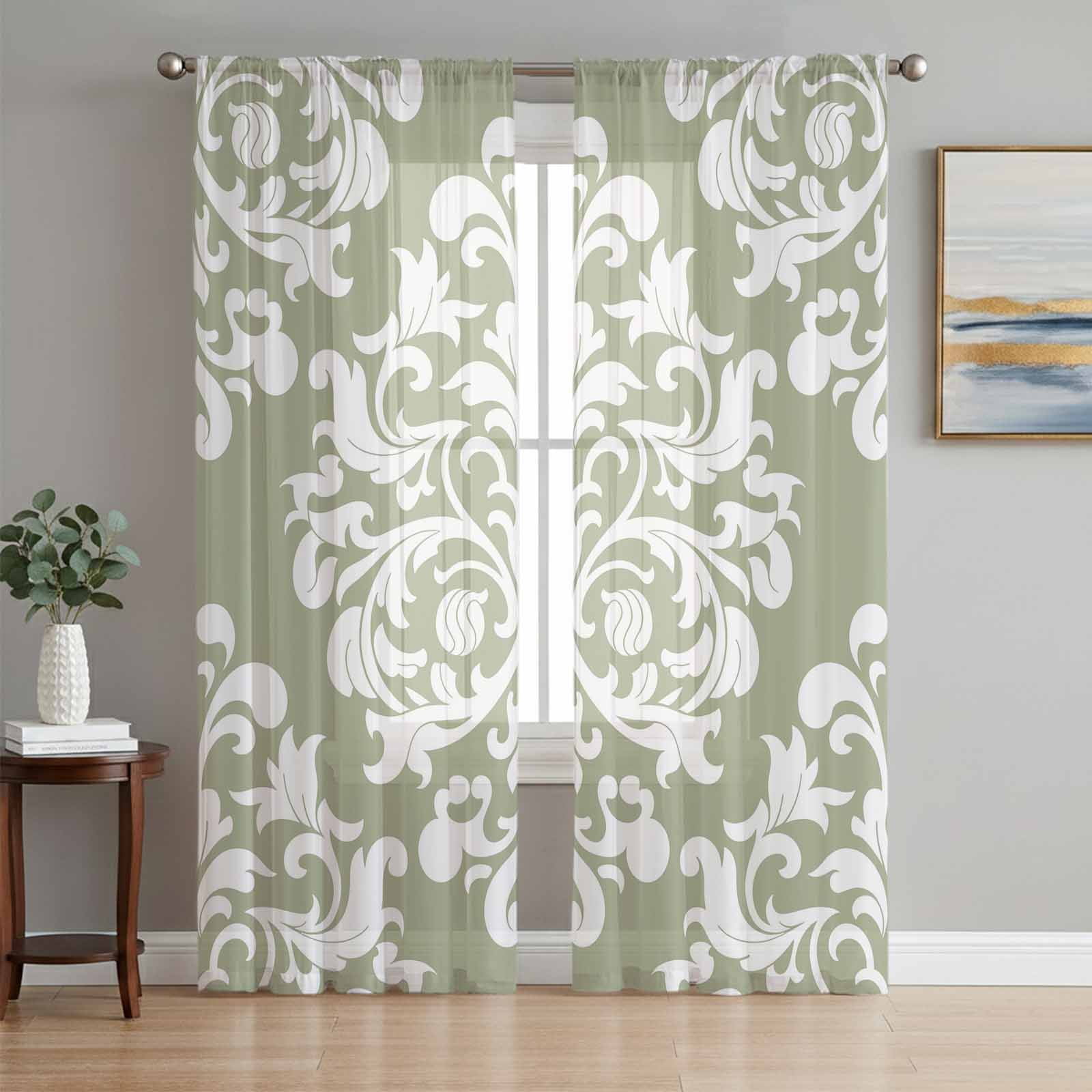 Baroque Sage Green Sheer Curtains 72 Inch Length 2 Panels Set, Vintage ...