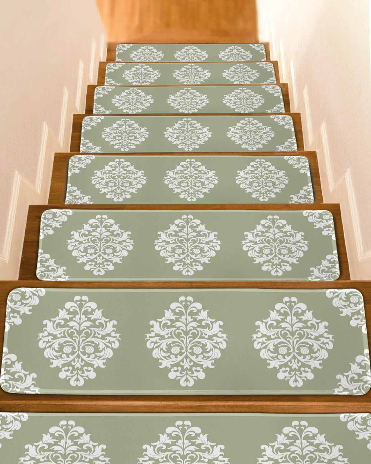 Baroque Sage Green Stair Treads for Wooden Steps Indoor Runner Rug ...