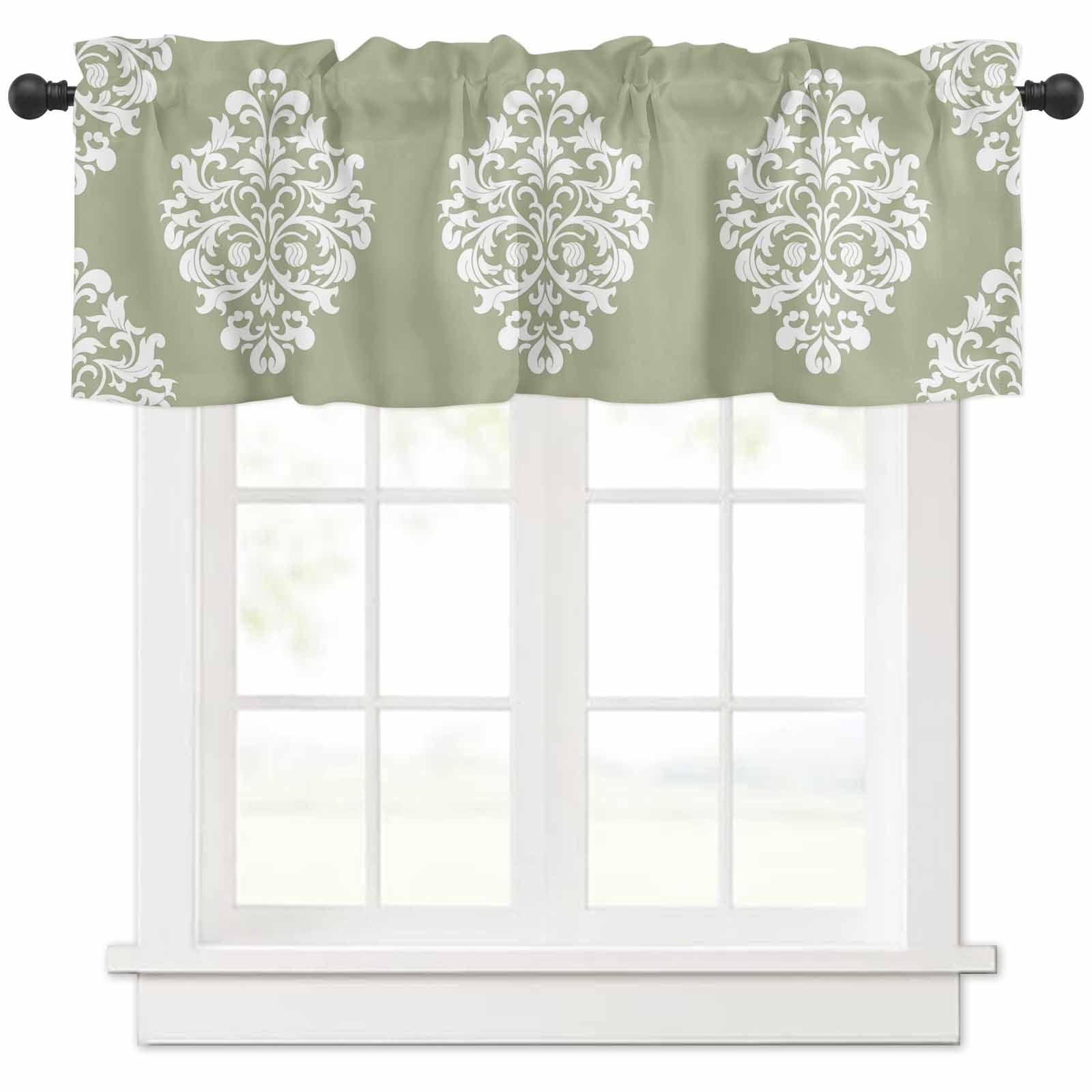 Baroque Sage Green Valances for Windows Farmhouse Kitchen Curtains ...