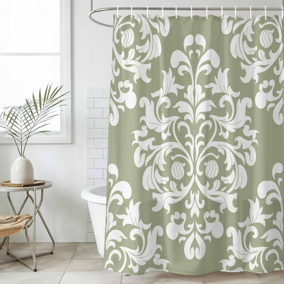 Baroque Sage Green Waterproof Fabric Shower Curtain,Vintage Damask ...
