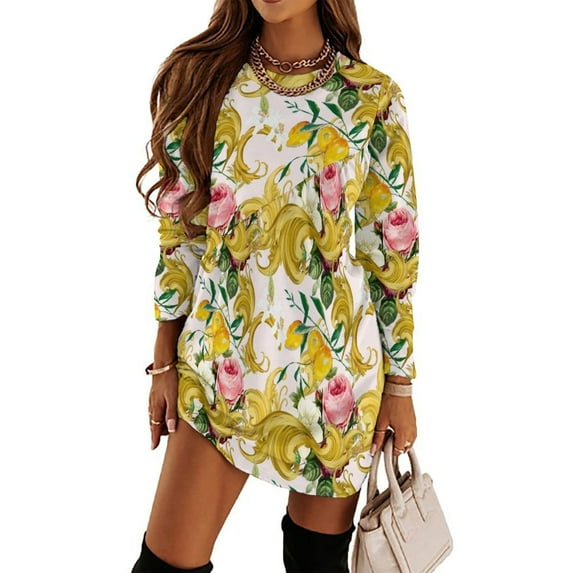 Baroque Sicilian tiles mediterranean mosaic lemons Long Sleeved Dress ...