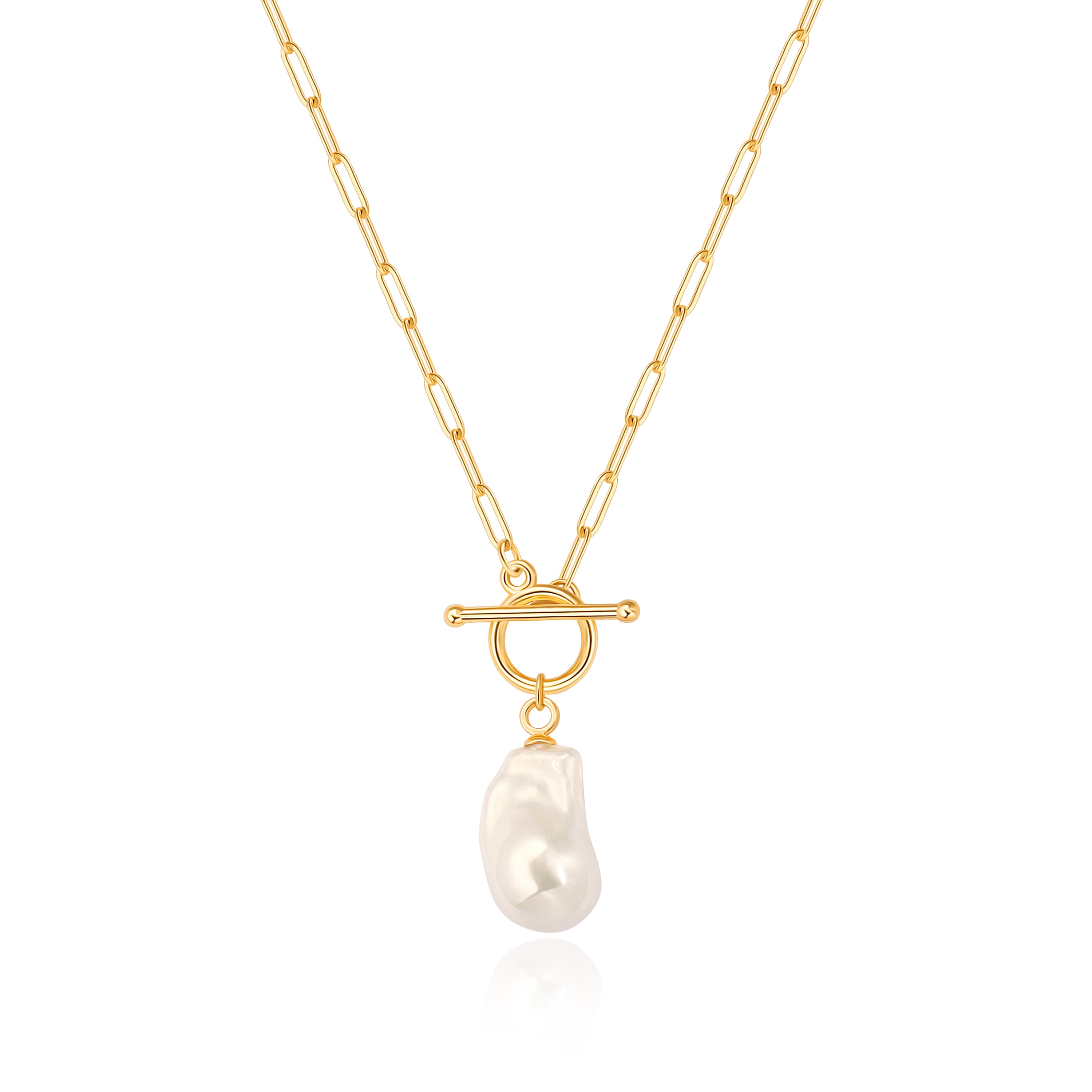 Aobei Pearl Baroque Simulated Pearl Pendant Necklace 18K Gold Plated ...