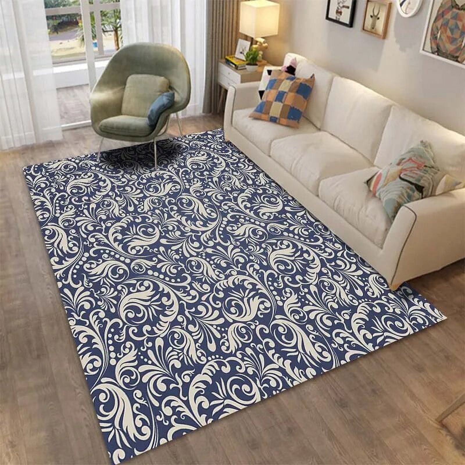 Baroque Style Blue Print Rug Bedroom Home Decor Living Room Carpet Anti ...
