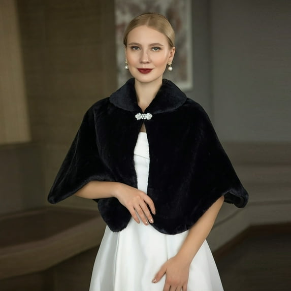 Baroque-Style Faux Fur Shawl for Women, Long Sleeve Warm Wrap for ...