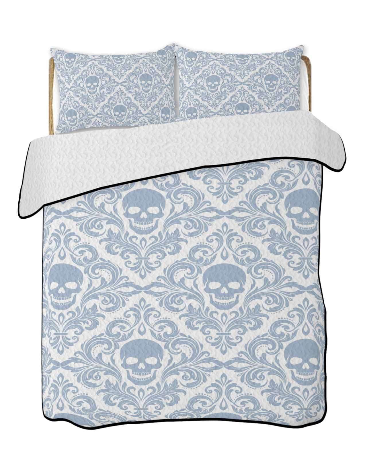 Baroque Style Quilts Bedding Set Full Size Grey Blue Skull Classical ...