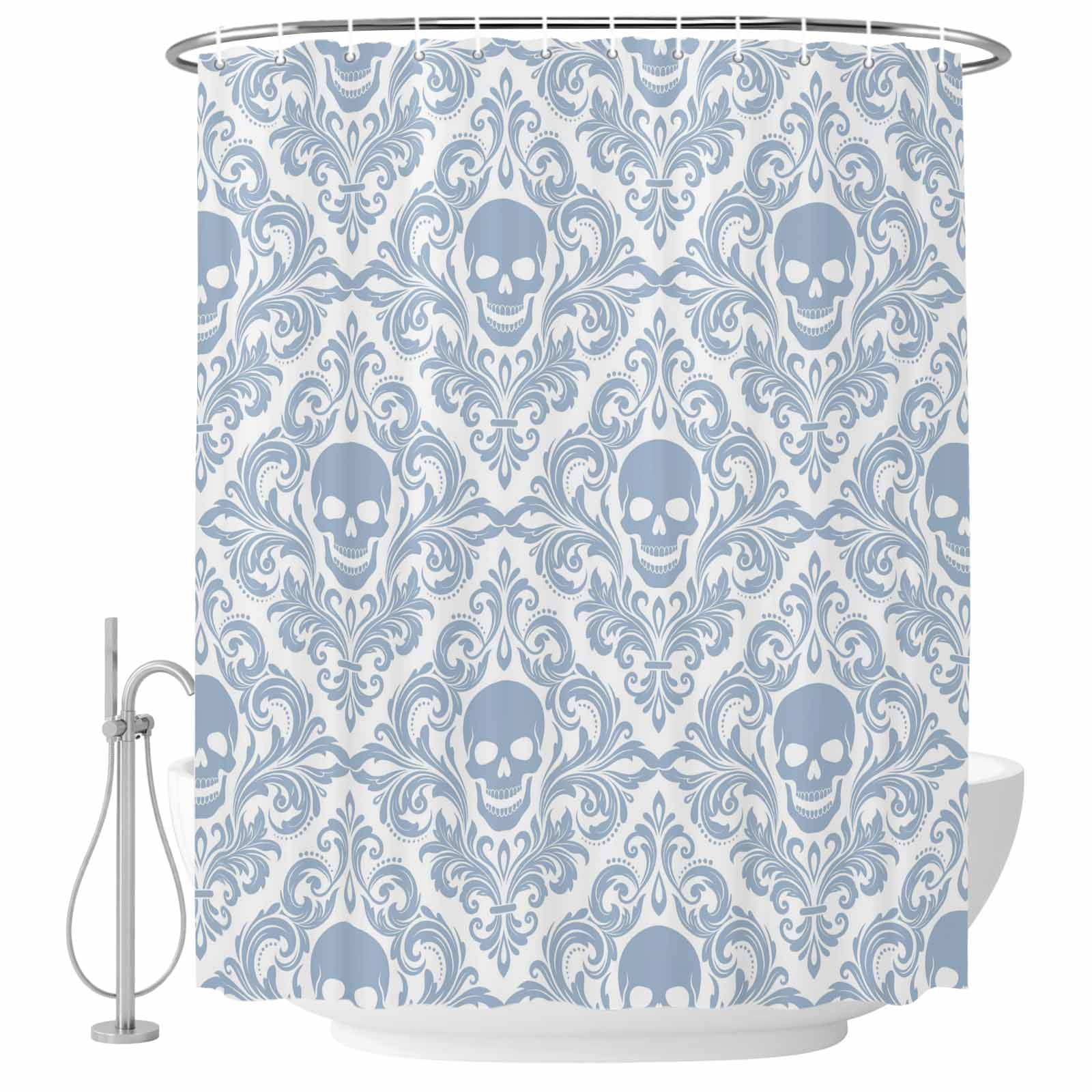 Baroque Style Shower Curtain for Bathroom, Grey Blue Skull Classical ...