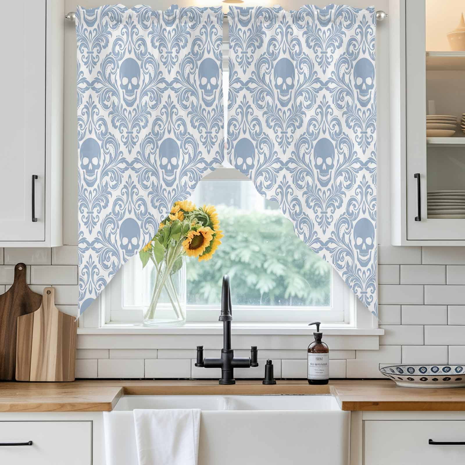 Baroque Style Swag Curtain Valance for Windows, Grey Blue Skull ...