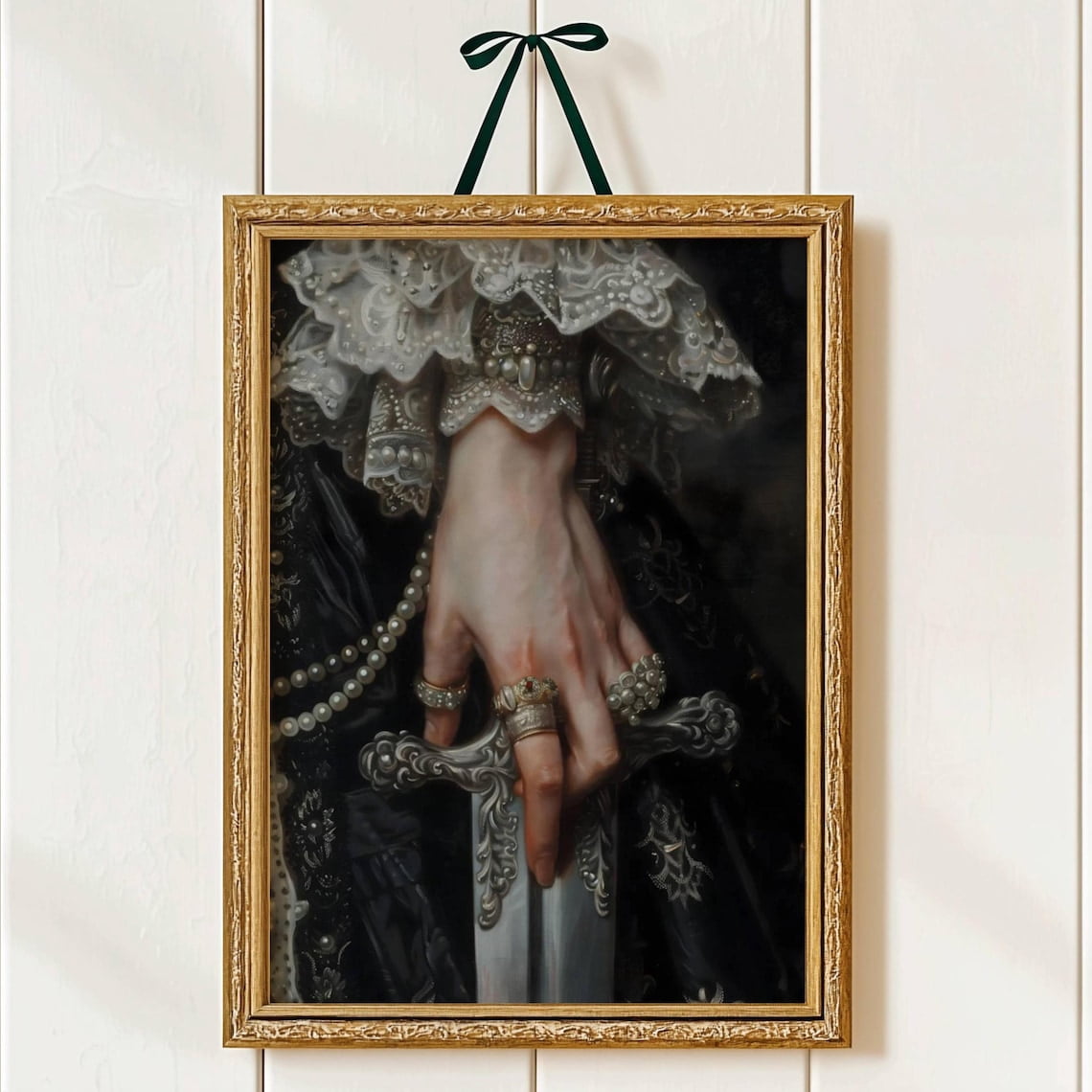 Baroque Sword & Pearl Art Print – Royal Hand With Rings, Gothic Regal ...