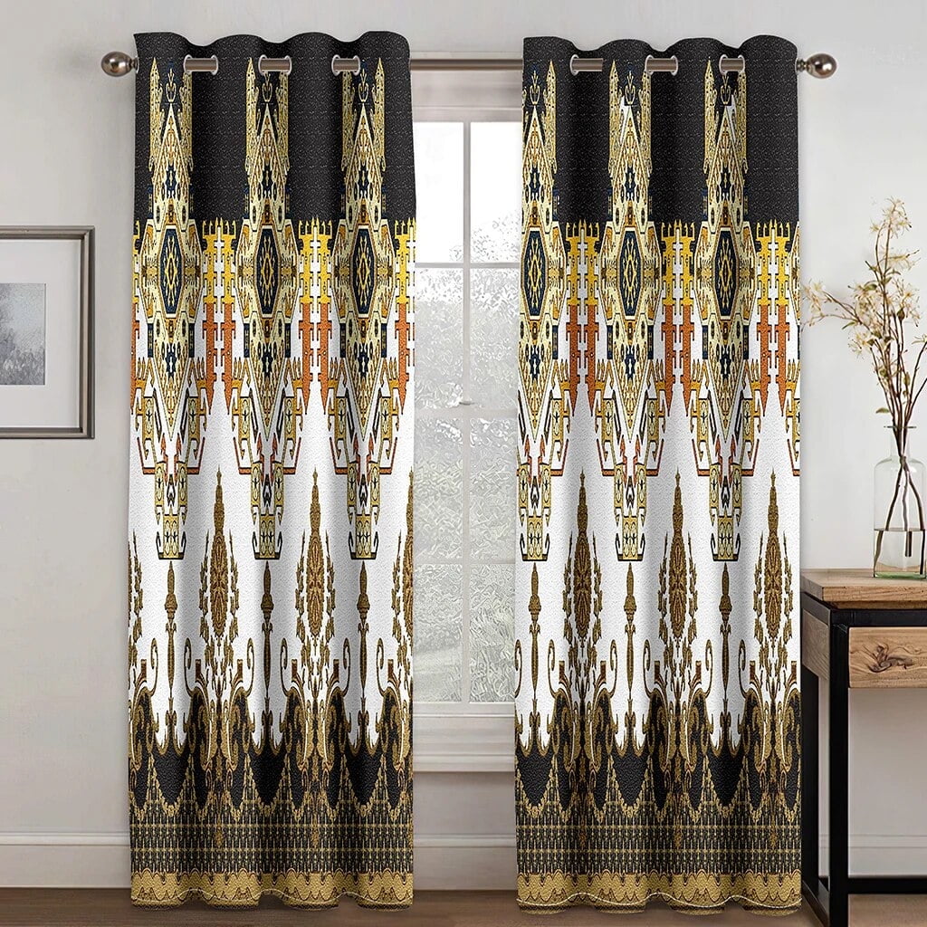 Baroque Two Drape Modern Black Gold Design Thin Curtains for Living Room Bedroom Window Decor 2 ...
