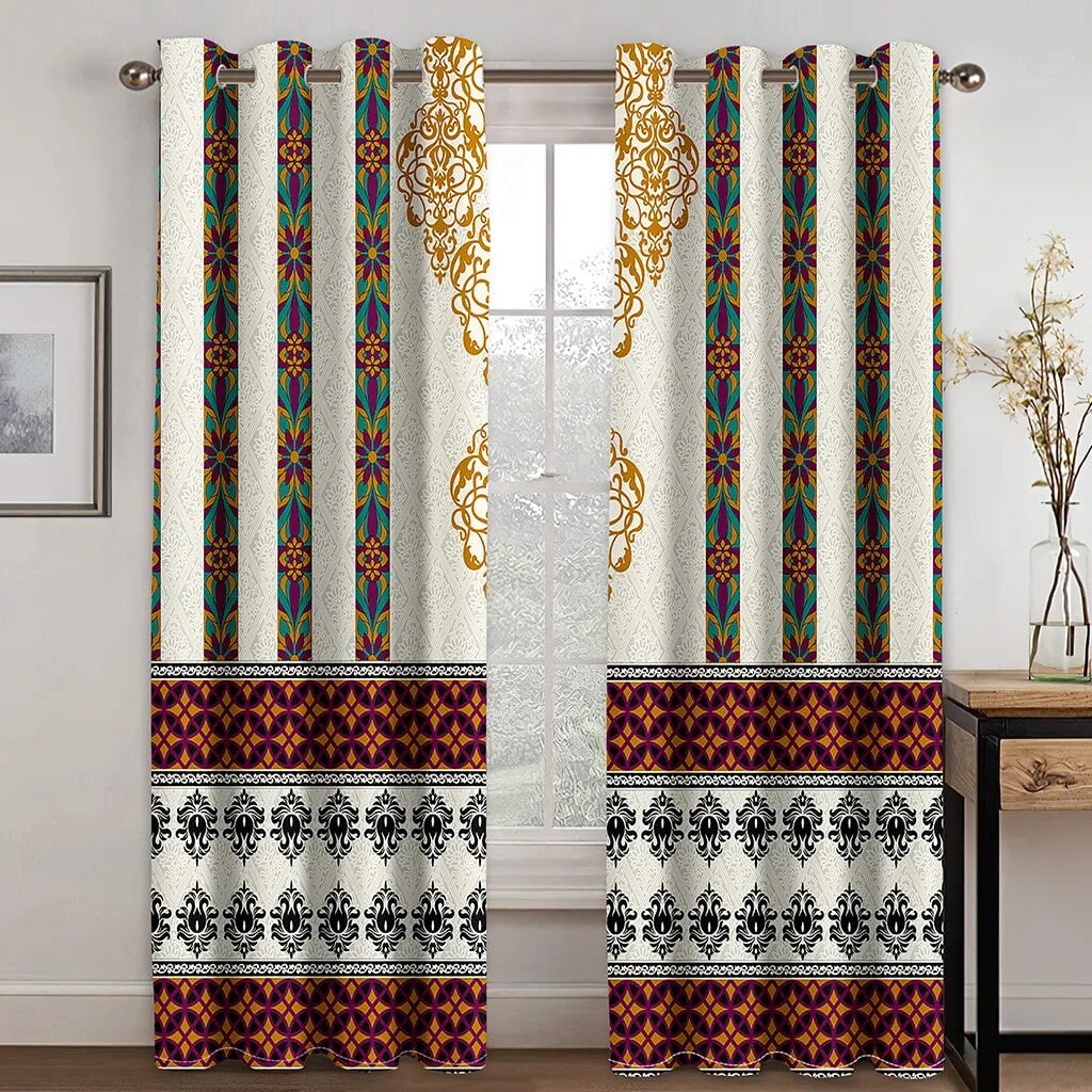 Baroque Two Drape Modern Black Gold Design Thin Curtains for Living Room Bedroom Window Decor 2 ...