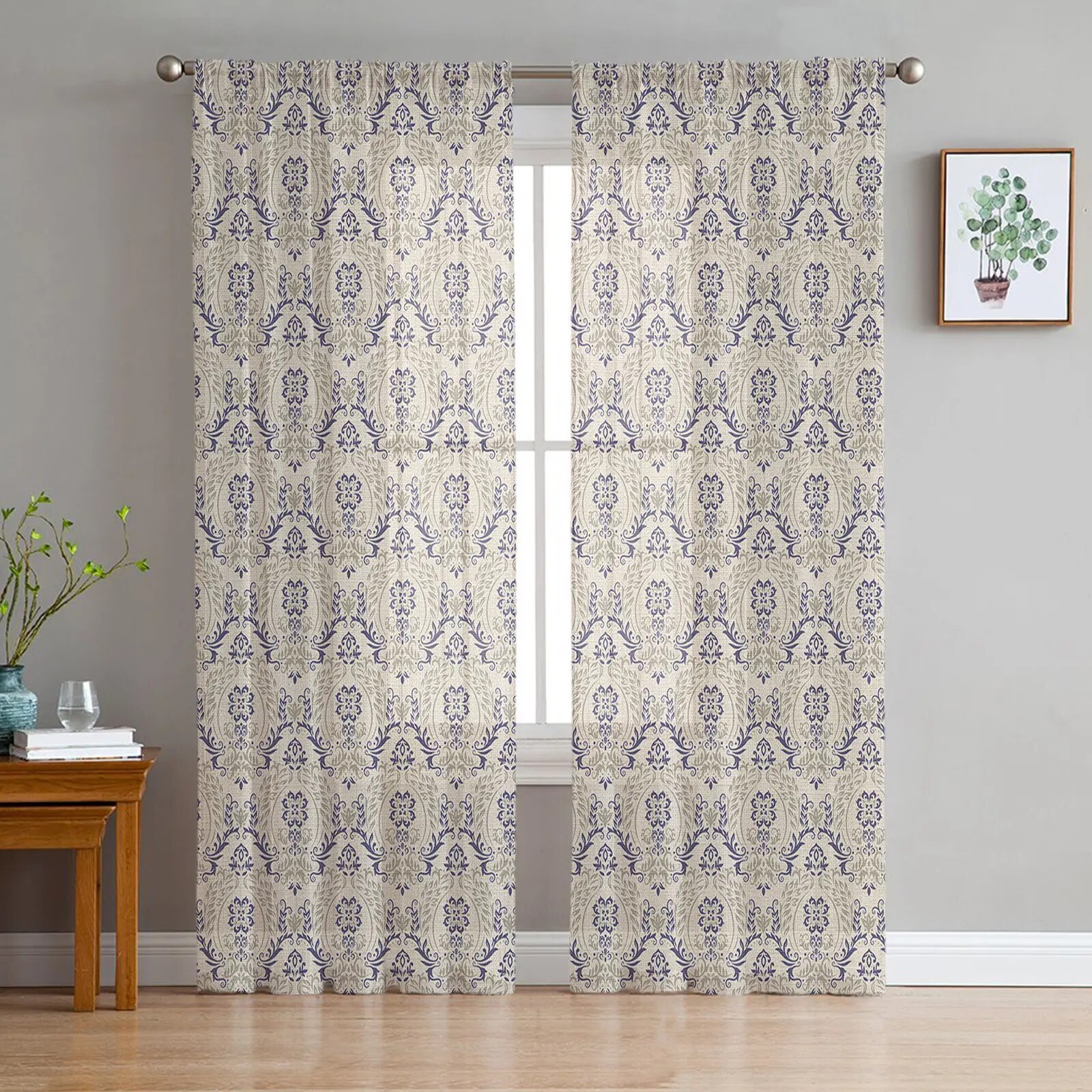 Baroque Vintage Tulle Curtains Balcony Room Fashion Printed Sheer ...