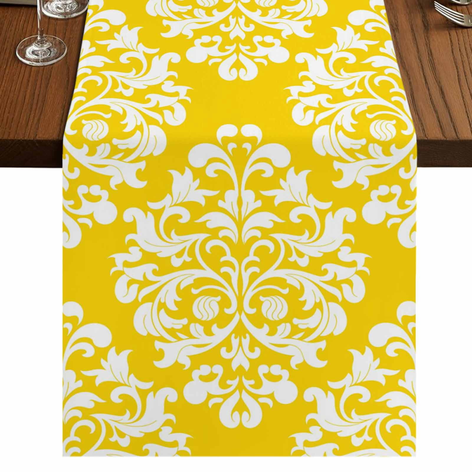 Baroque Yellow 72 Inch Table Runner, Vintage Damask Classic Floral ...