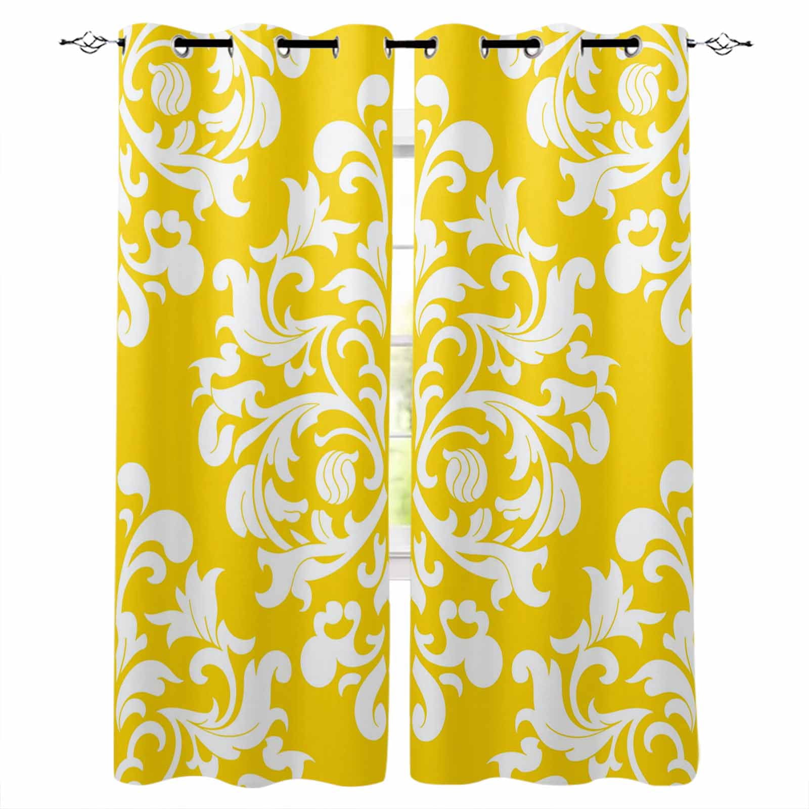 Baroque Yellow Blackout Curtains for Bedroom Living Room Darkening ...