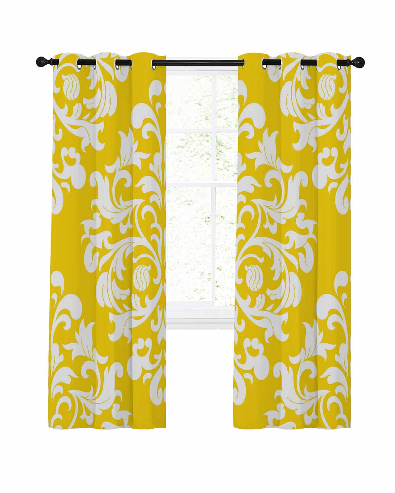 Baroque Yellow Blackout Curtains, Light Blocking Print Window Curtains ...