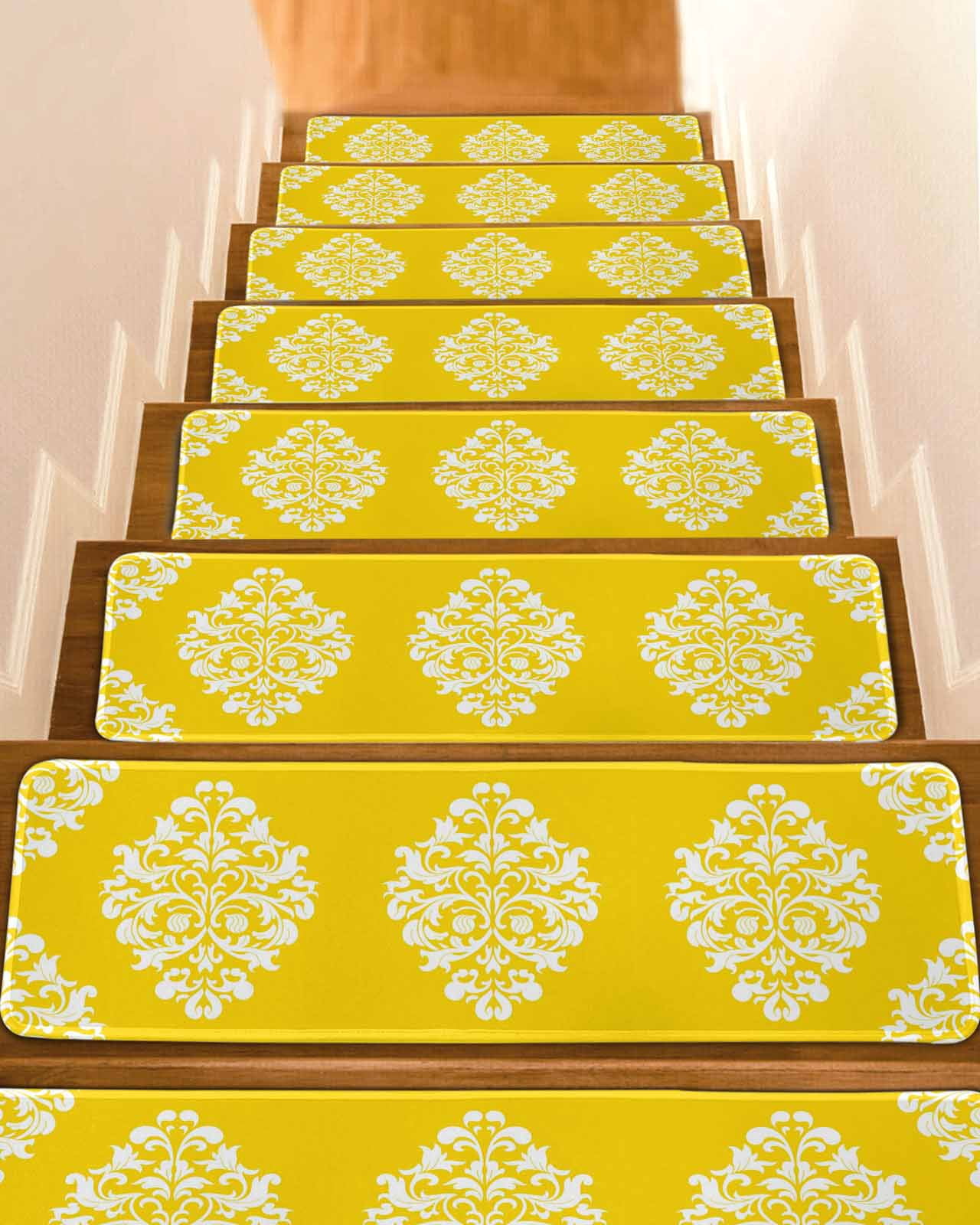 Baroque Yellow Stair Treads for Wooden Steps Indoor Runner Rug Carpet ...